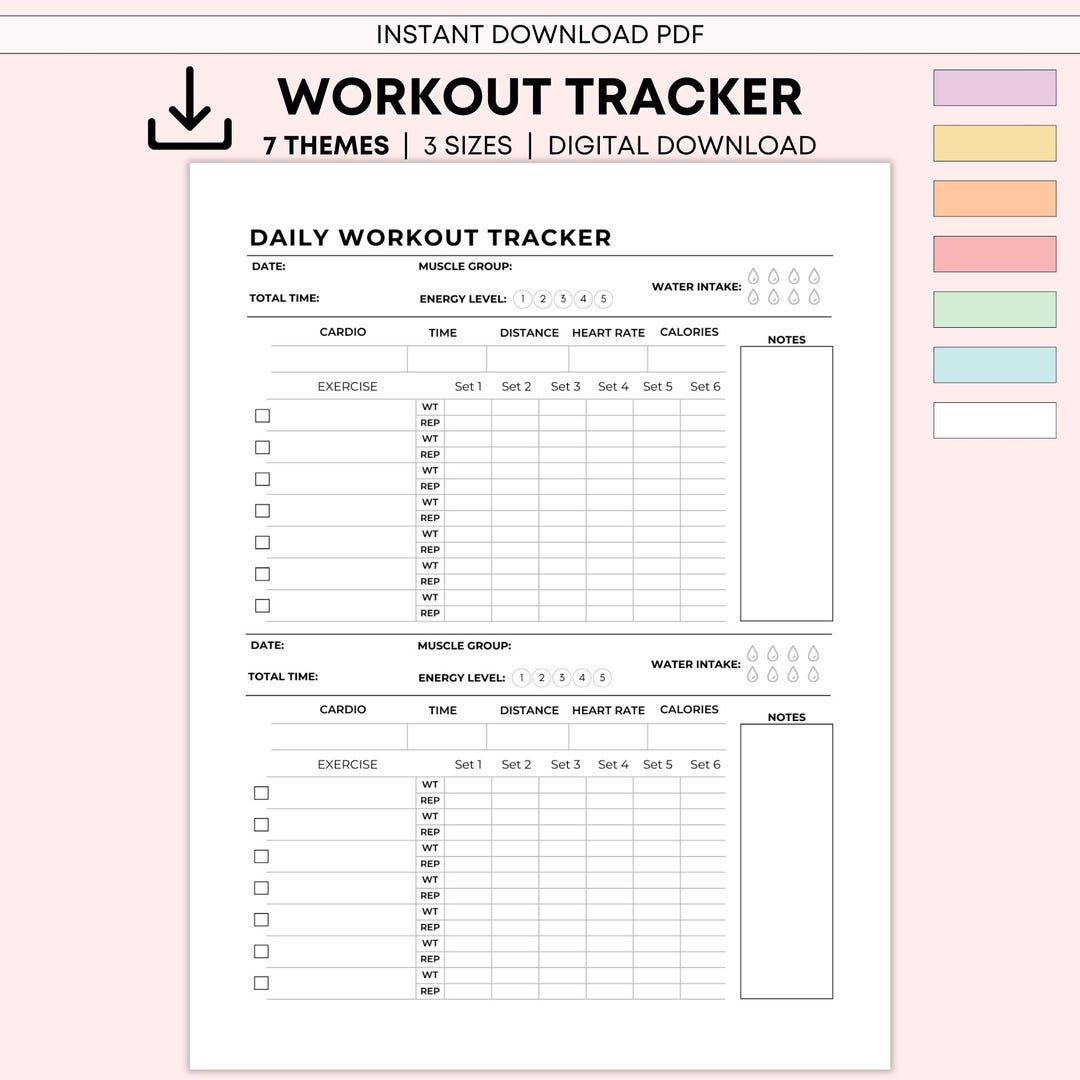 Daily Workout Tracker Printable, Weight Lifting Log, Workout Planner ...