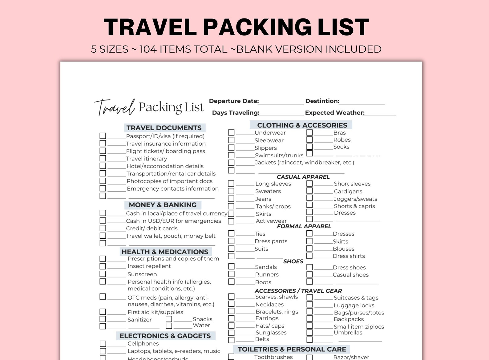 Travel Essentials Packing List, Vacation Checklist, Packing List ...