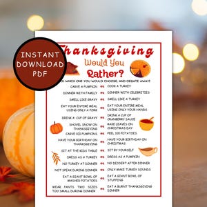 Thanksgiving Would You Rather Game, Thanksgiving Games Printable ...