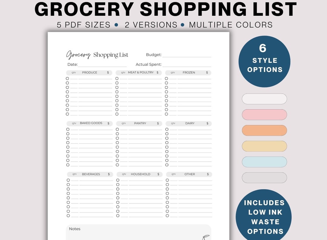 Grocery Shopping List, Grocery List Digital Download, Shopping List ...