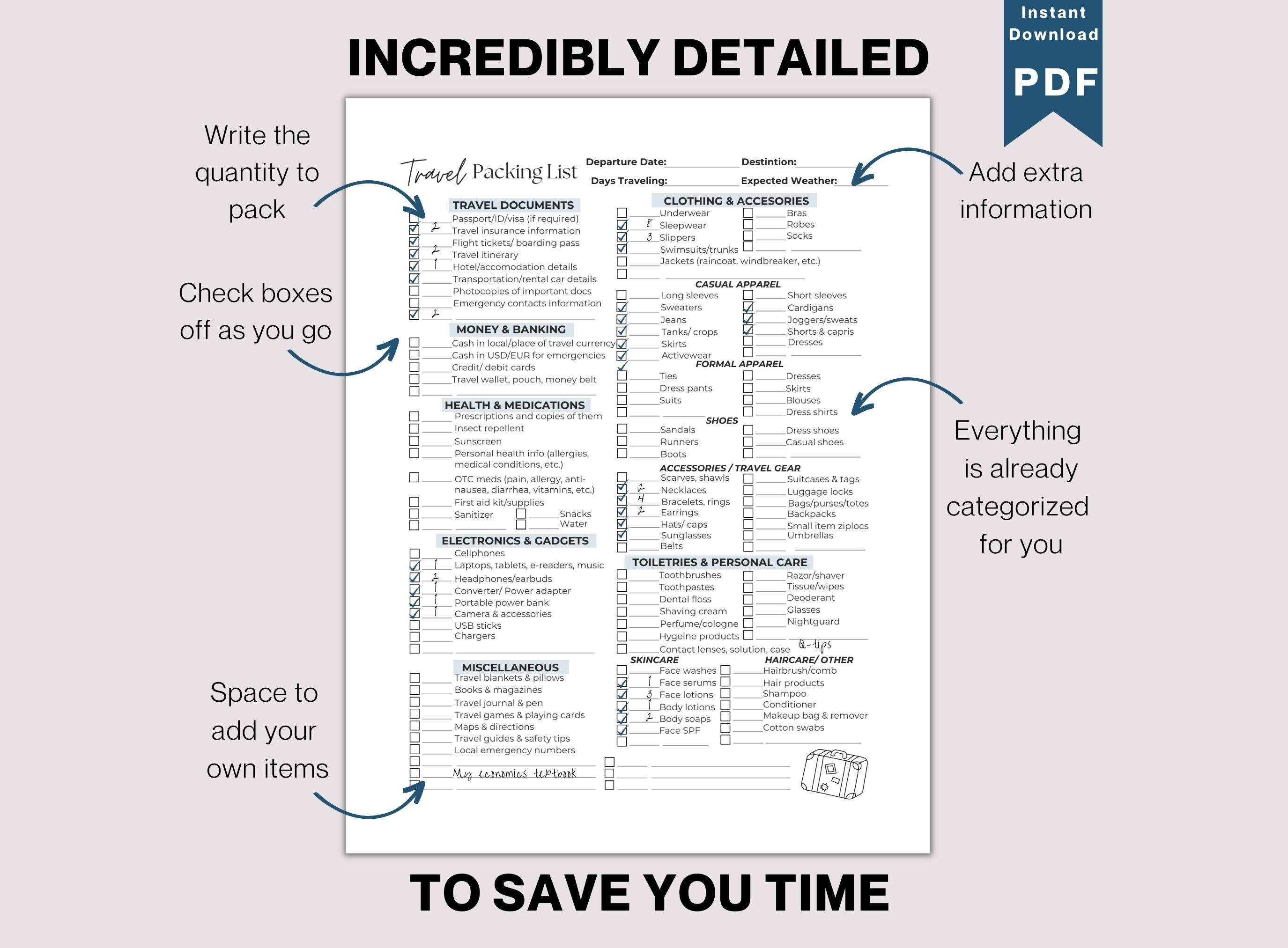 Travel Essentials Packing List, Vacation Checklist, Packing List ...