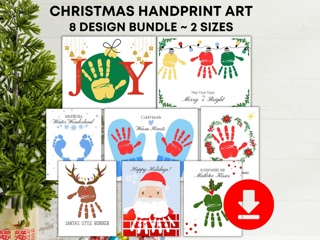 Christmas Handprint Art Bundle, Handprint Christmas Lights, Grandparent ...