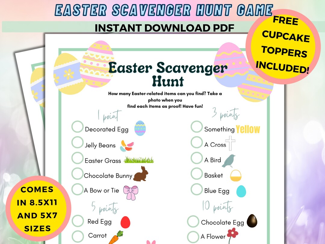 Easter Scavenger Hunt for Kids, Indoor Easter Treasure Hunt, Printable ...
