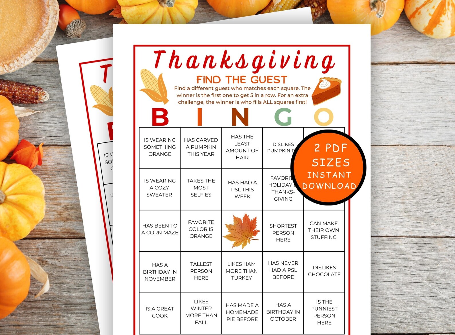 Friendsgiving Bingo Game Printable, Thanksgiving Find the Guest Game ...