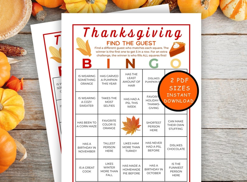 Friendsgiving Bingo Game Printable, Thanksgiving Find the Guest Game ...