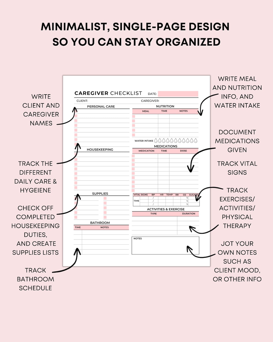 Senior Caregiver Checklist Printable, Caregiver Daily Log, Elderly Care ...