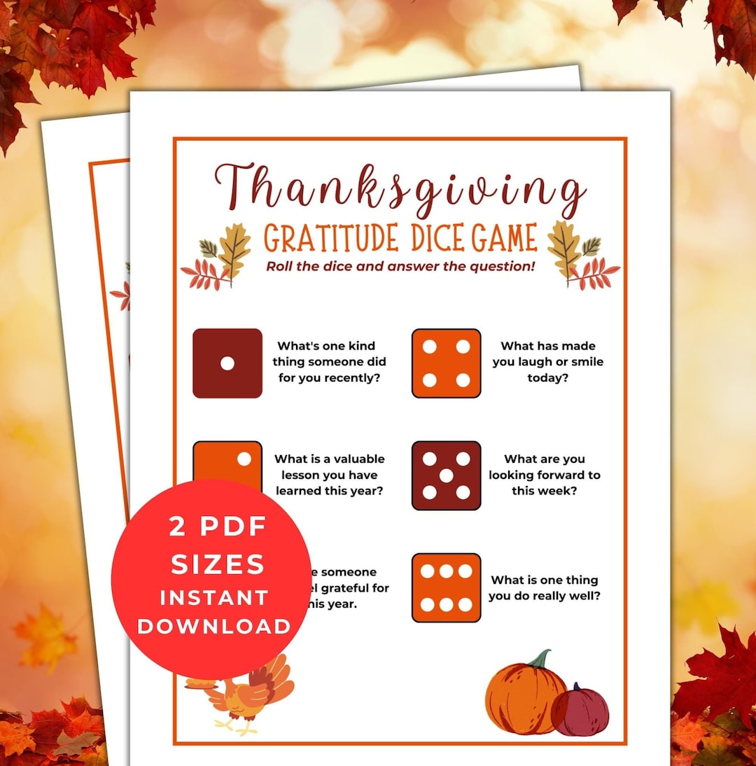 Thanksgiving Gratitude Dice Game, Thanksgiving Games Printable ...