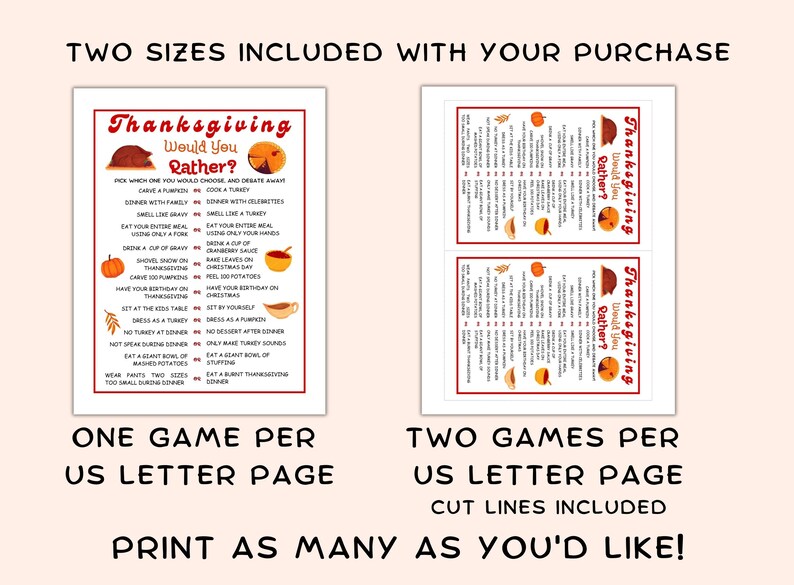 Thanksgiving Would You Rather Game, Thanksgiving Games Printable ...