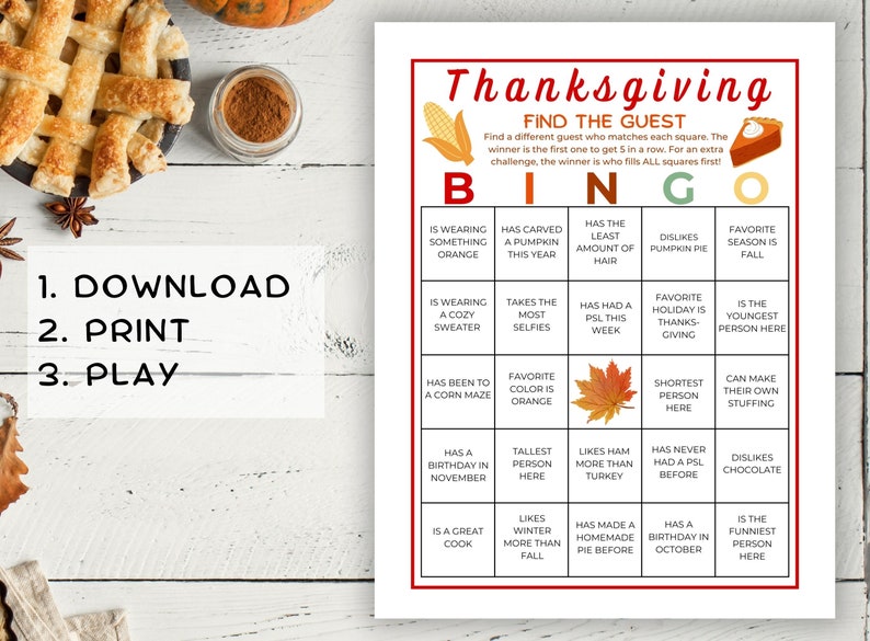 Friendsgiving Bingo Game Printable, Thanksgiving Find the Guest Game ...