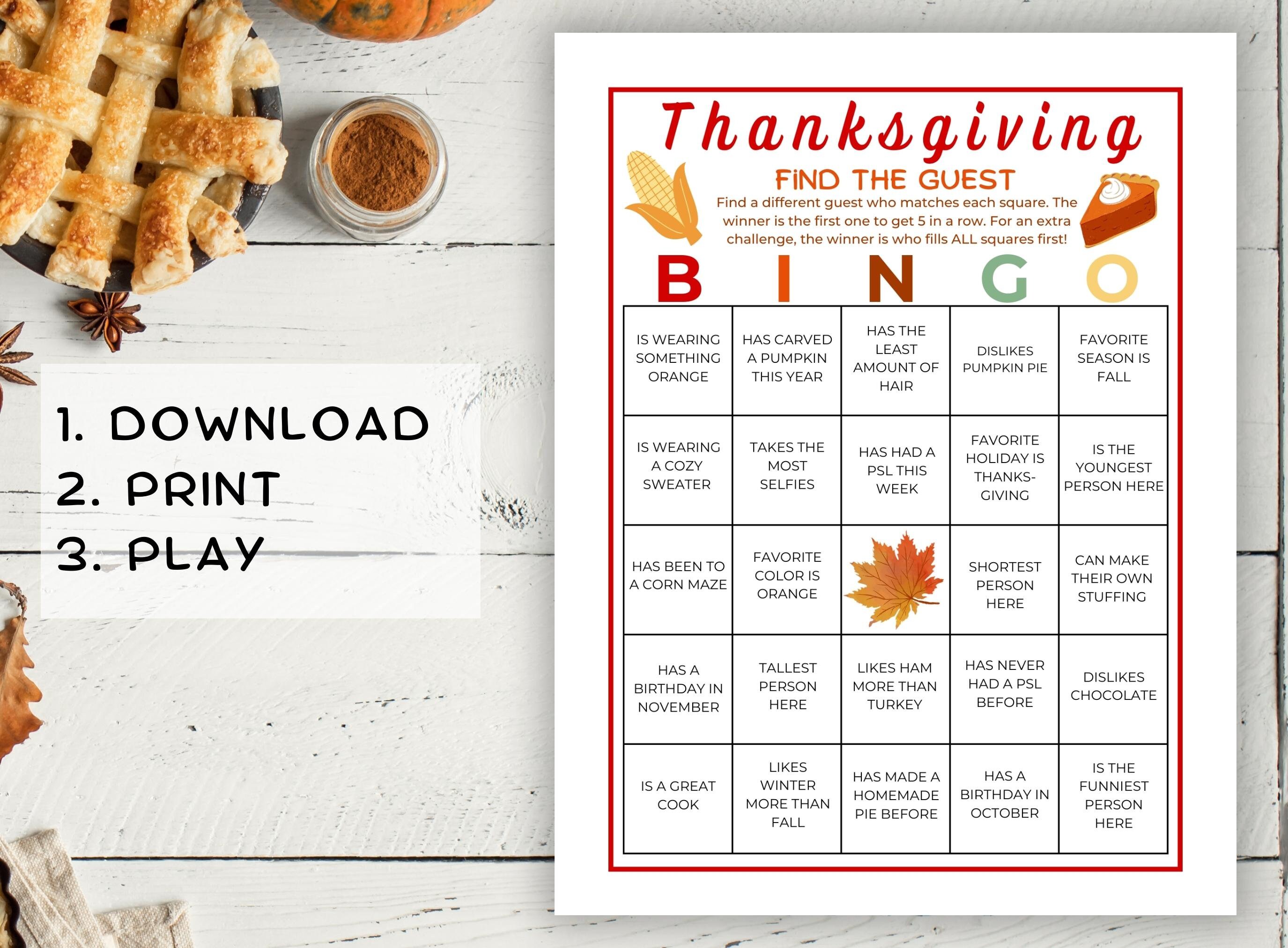 Friendsgiving Bingo Game Printable, Thanksgiving Find the Guest Game ...