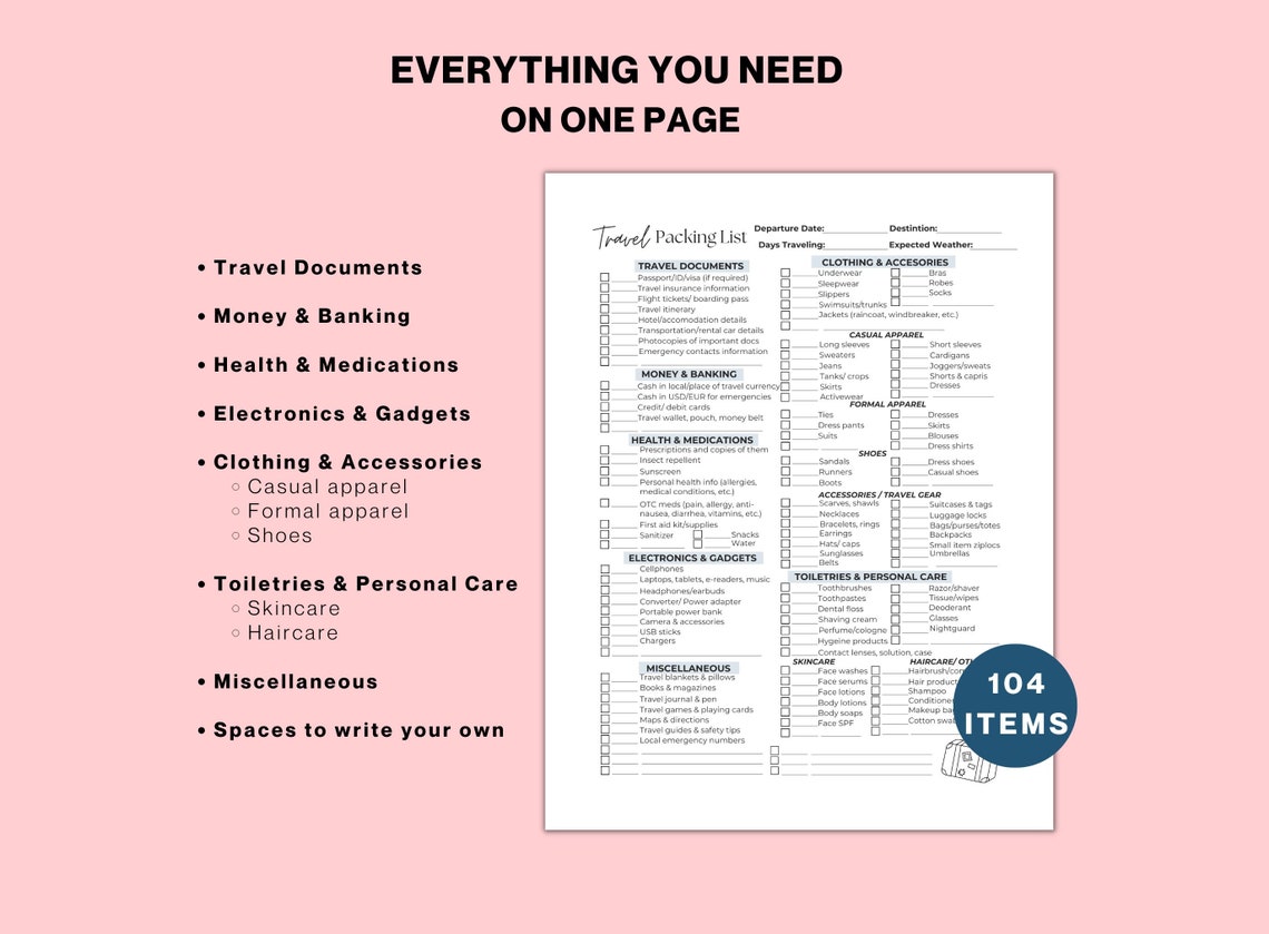 Travel Essentials Packing List, Vacation Checklist, Packing List ...