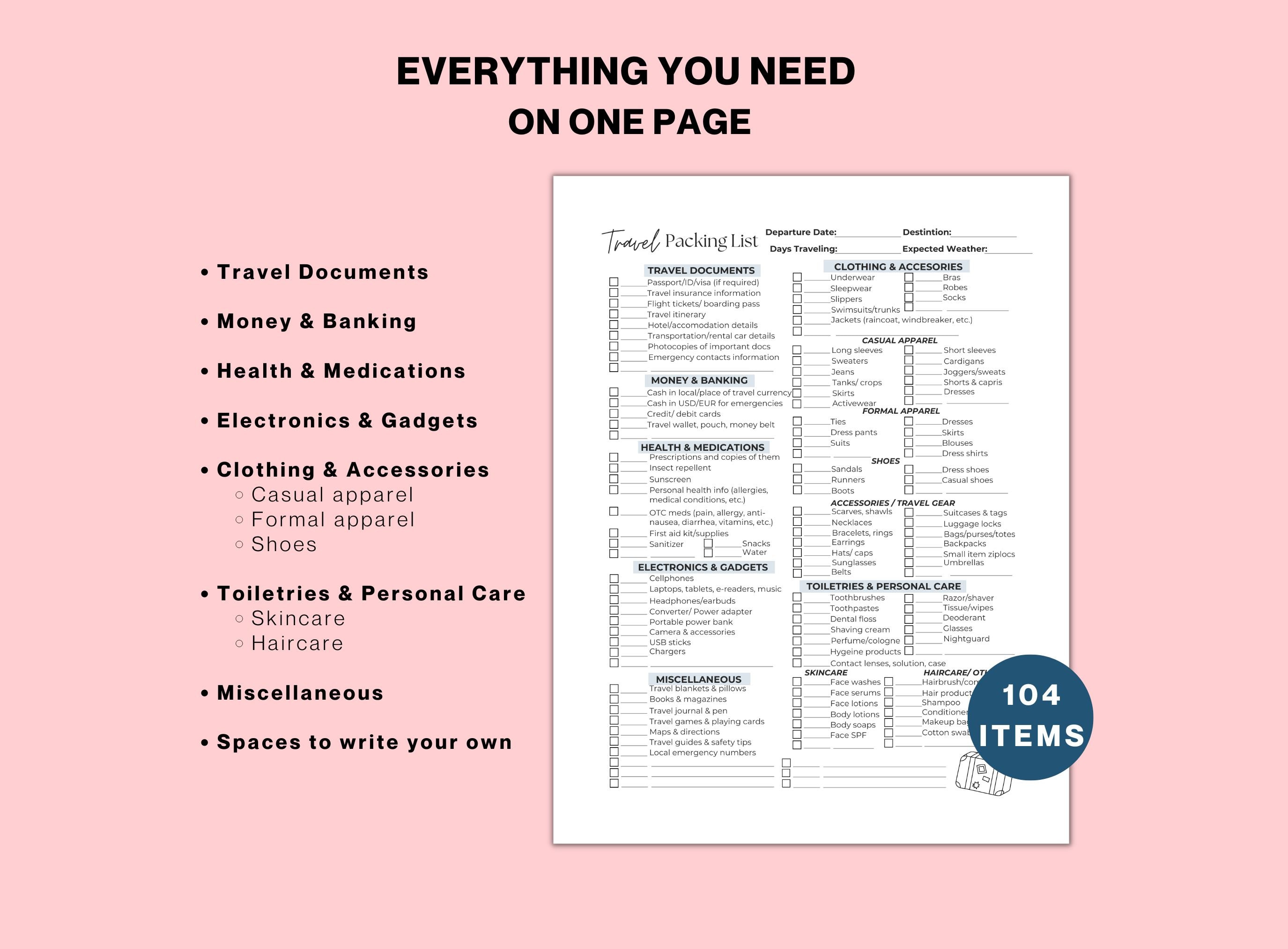 Travel Essentials Packing List, Vacation Checklist, Packing List ...