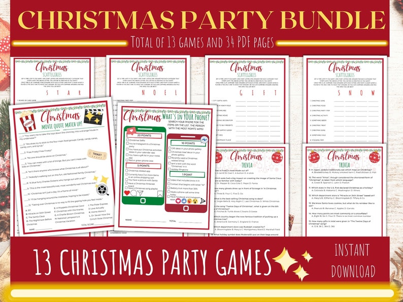 Fun Printable Christmas Party Games Bundle, Office Party Christmas ...