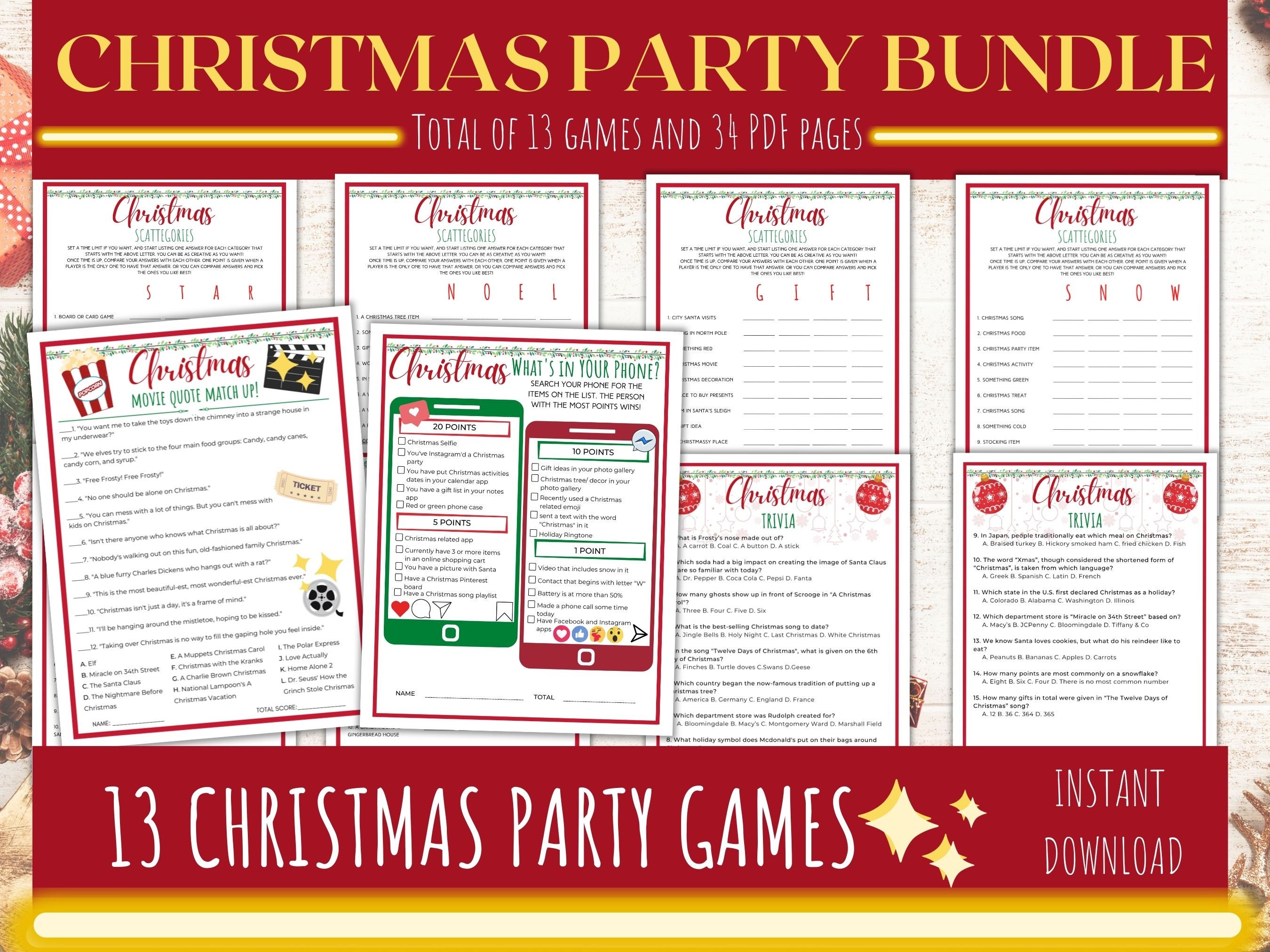 Fun Printable Christmas Party Games Bundle, Office Party Christmas ...