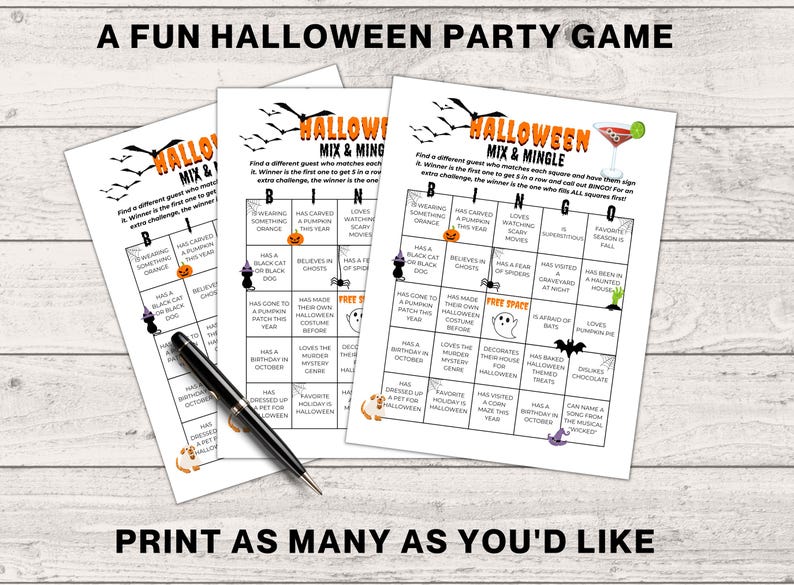 Halloween Mix and Mingle Bingo Printable, Find the Guest Game, Get to ...