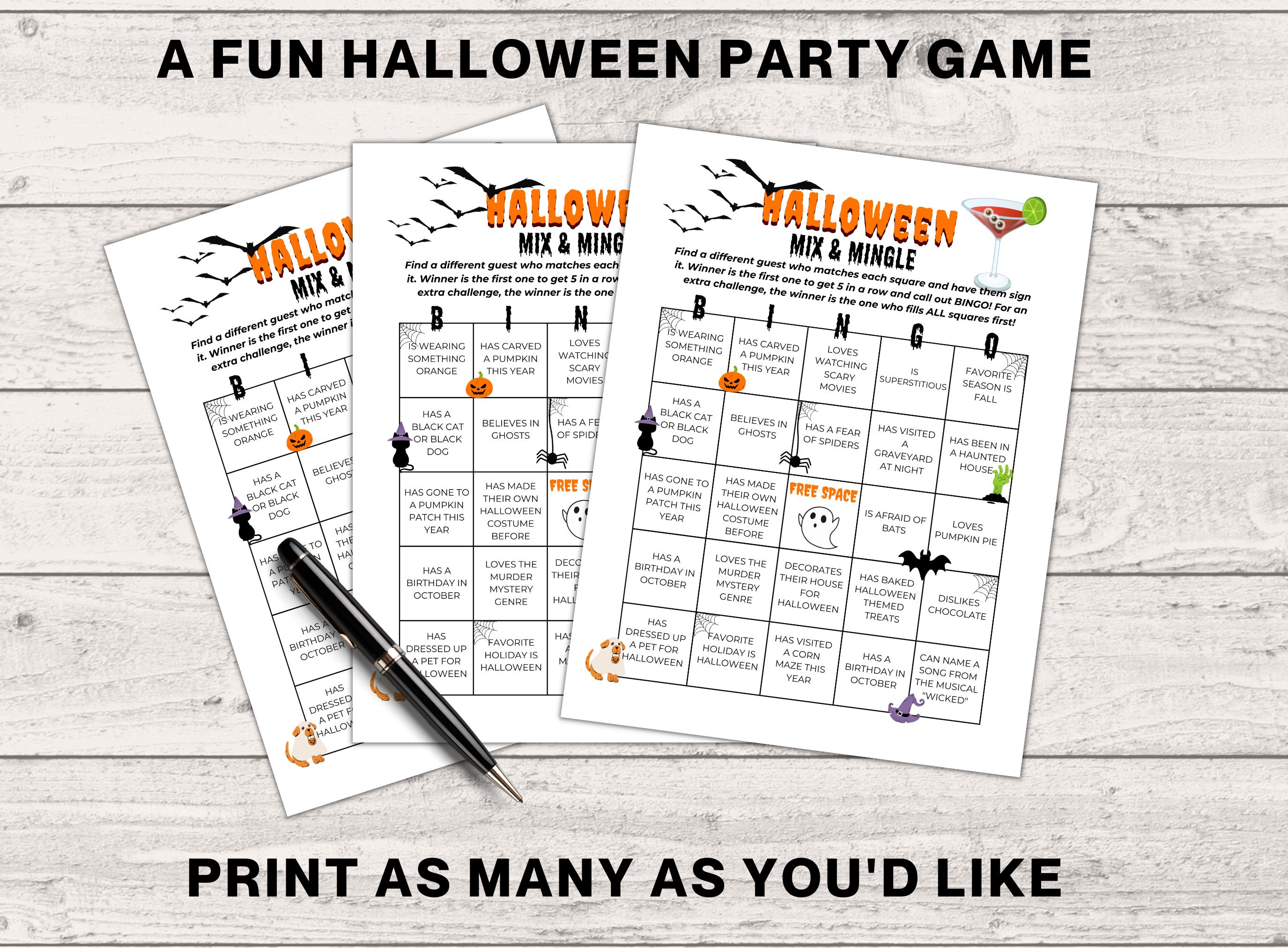 Halloween Mix and Mingle Bingo Printable, Find the Guest Game, Get to ...