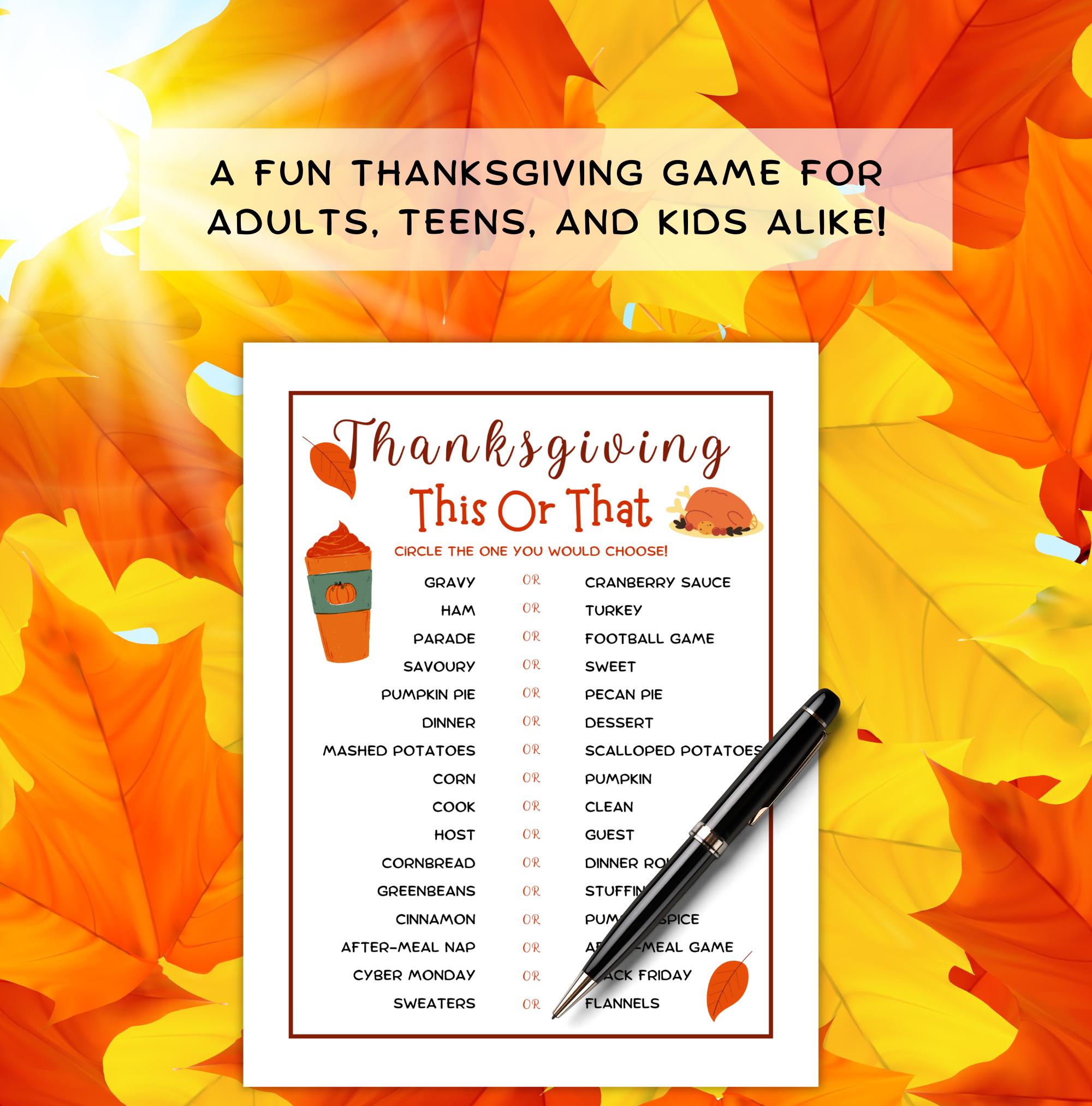 Thanksgiving This or That, Would You Rather Game, Friendsgiving Games ...
