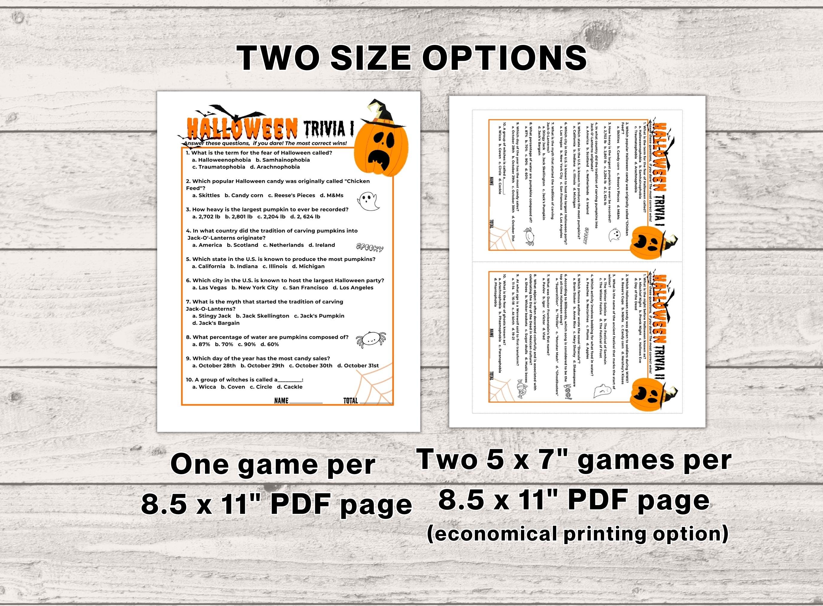 Halloween Trivia Printable Party Game, Halloween Party Games for Teens ...