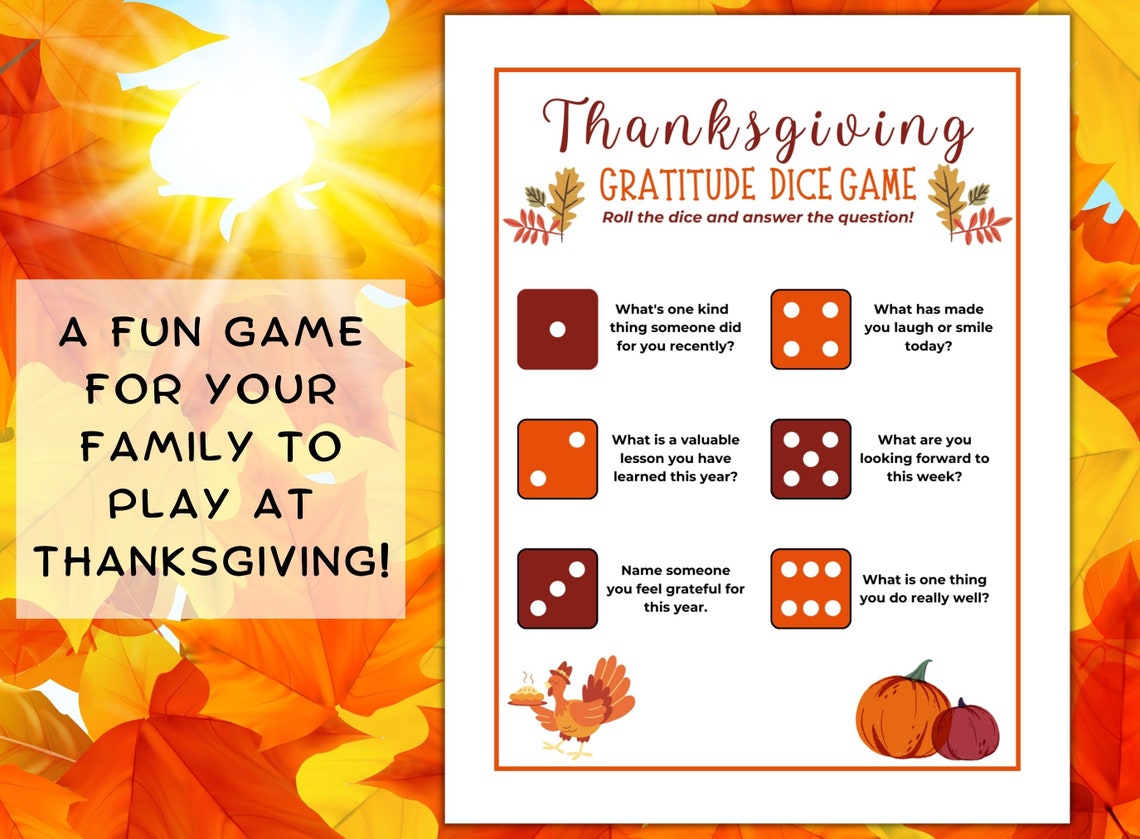 Thanksgiving Gratitude Dice Game, Thanksgiving Games Printable ...