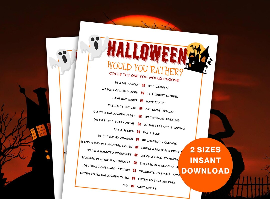 Halloween Would You Rather Printable Game, Fun This or That Activity ...