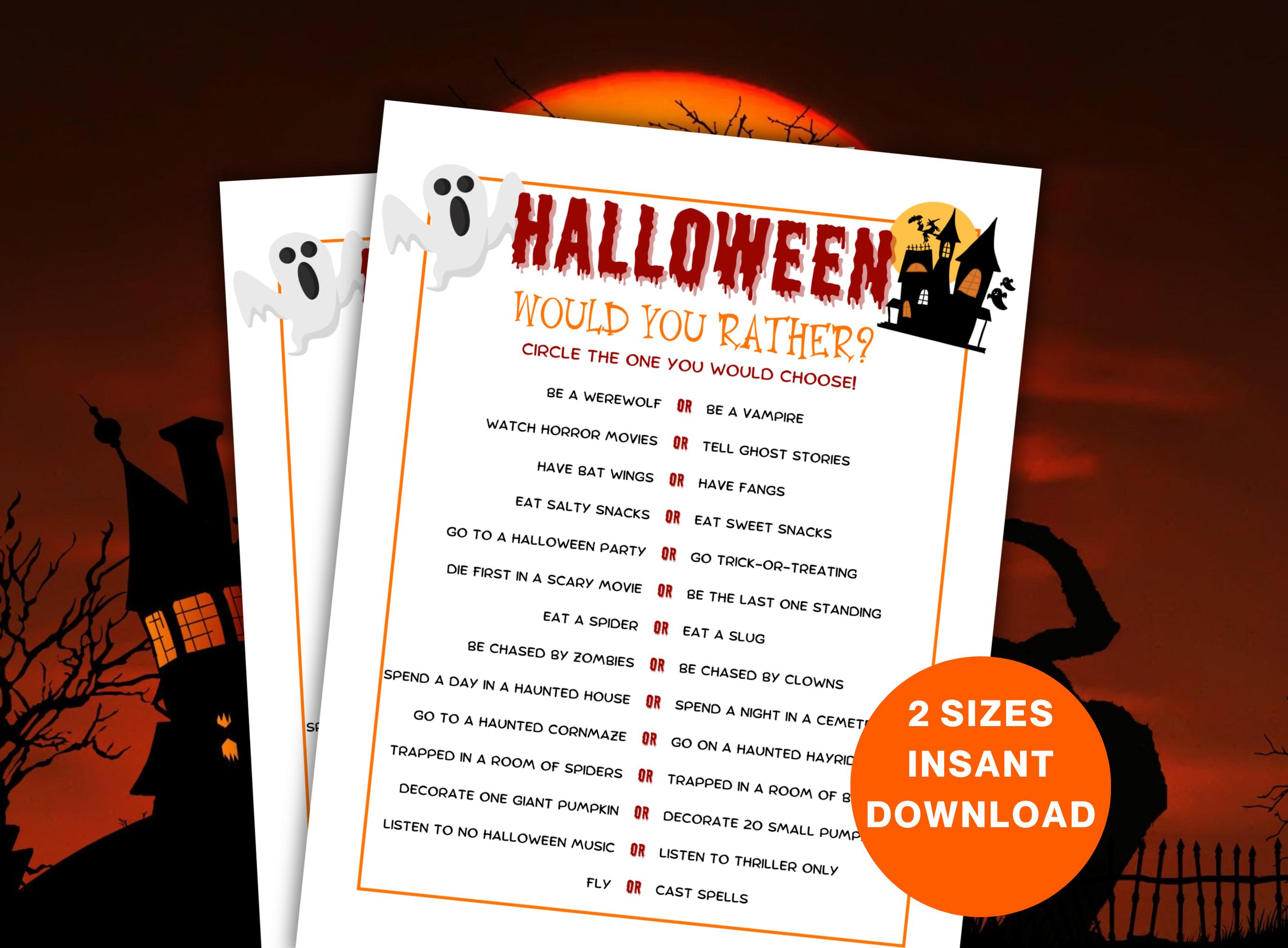 Halloween Would You Rather Printable Game, Fun This or That Activity ...