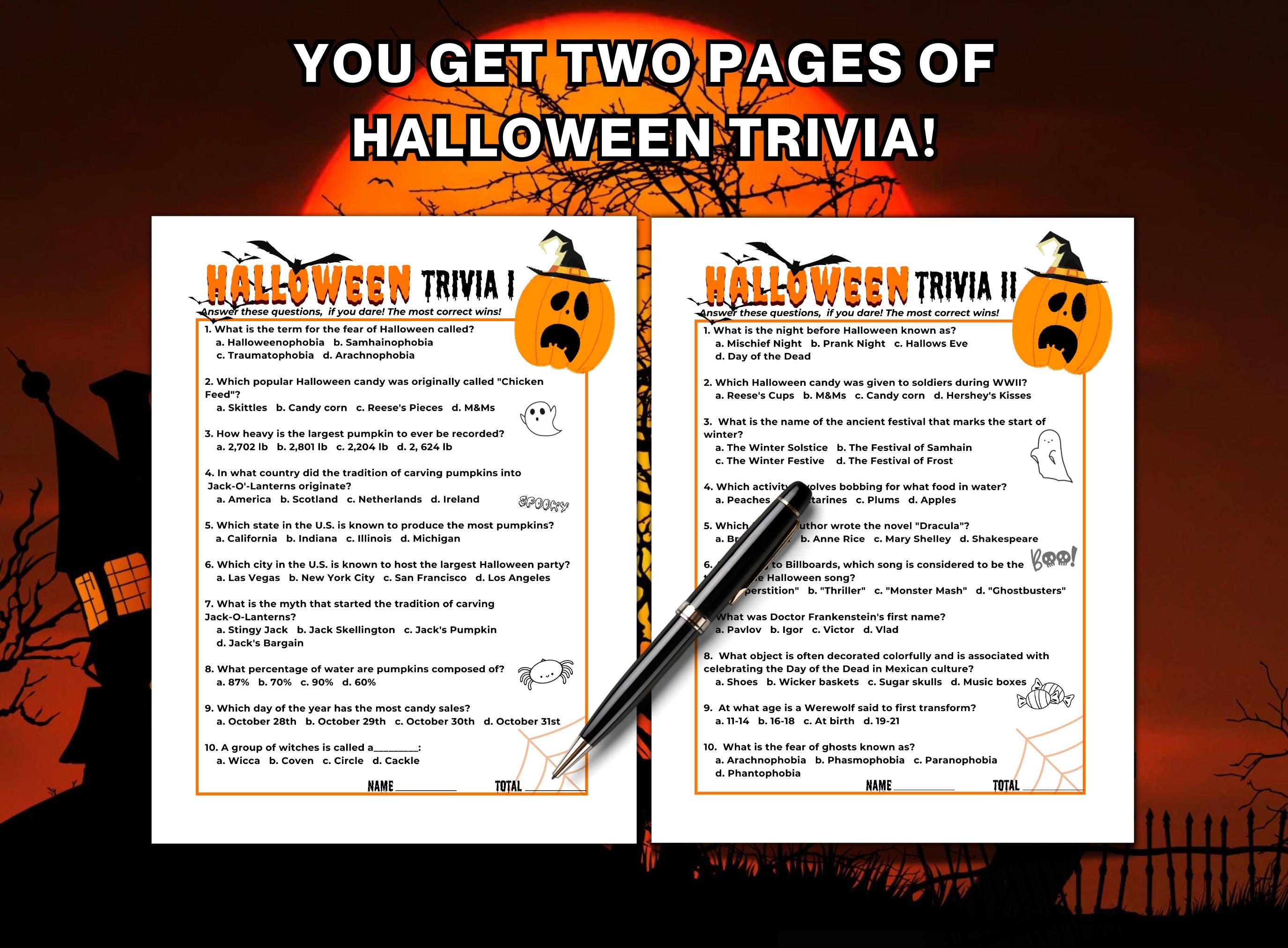 Halloween Trivia Printable Party Game, Halloween Party Games for Teens ...
