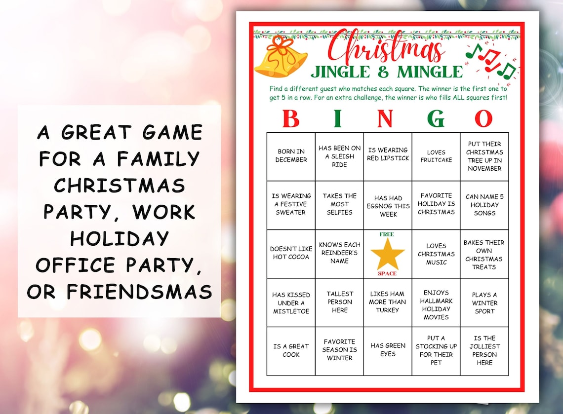 Jingle and Mingle Bingo, Find the Guest Christmas Mingle Bingo ...