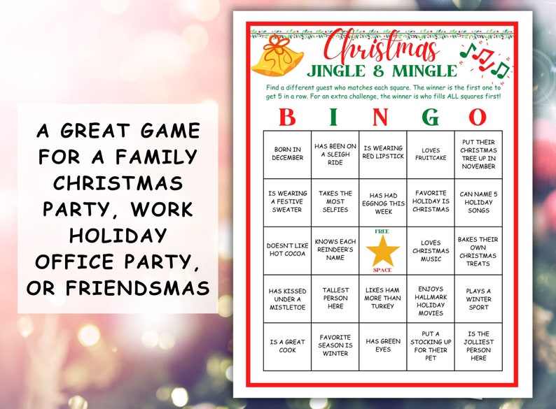Jingle and Mingle Bingo, Find the Guest Christmas Mingle Bingo ...