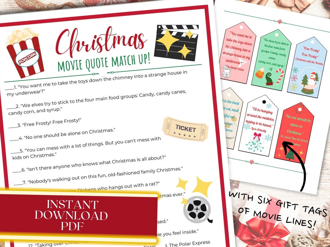 Christmas Movie Quote Match up Quiz, Movie Trivia Game, Christmas Gift ...
