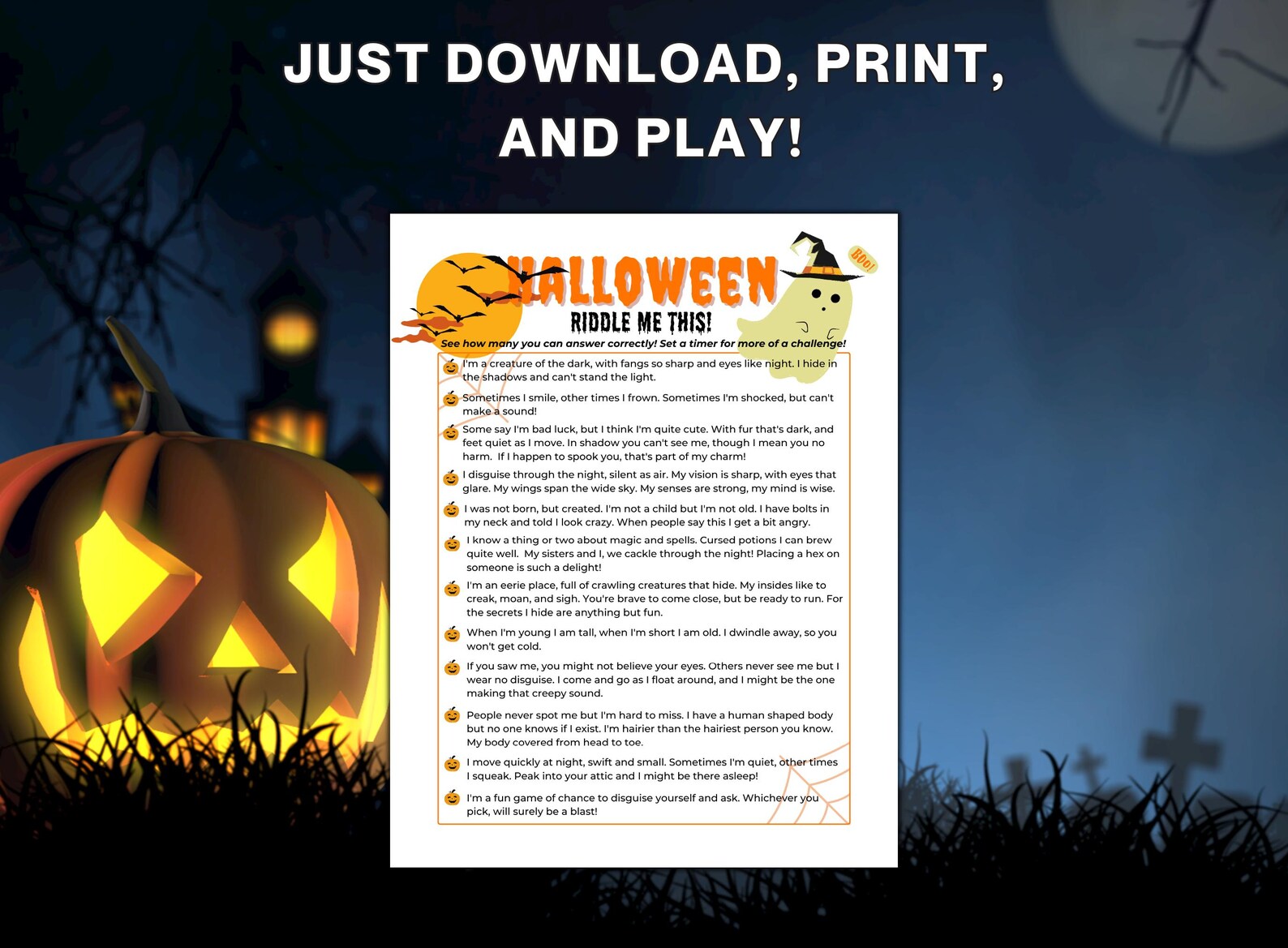 Halloween Riddle Me This Printable Game, Halloween Trivia Game, Fun ...