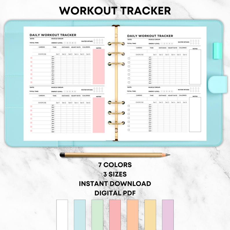 Daily Workout Tracker Printable, Weight Lifting Log, Workout Planner ...