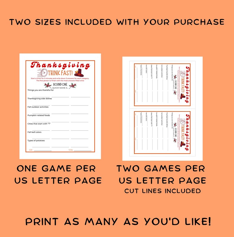 Thanksgiving Think Fast Game Printable, Friendsgiving Games, Trivia ...