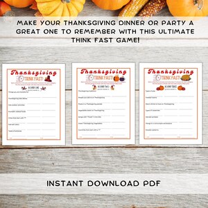 Thanksgiving Think Fast Game Printable, Friendsgiving Games, Trivia ...