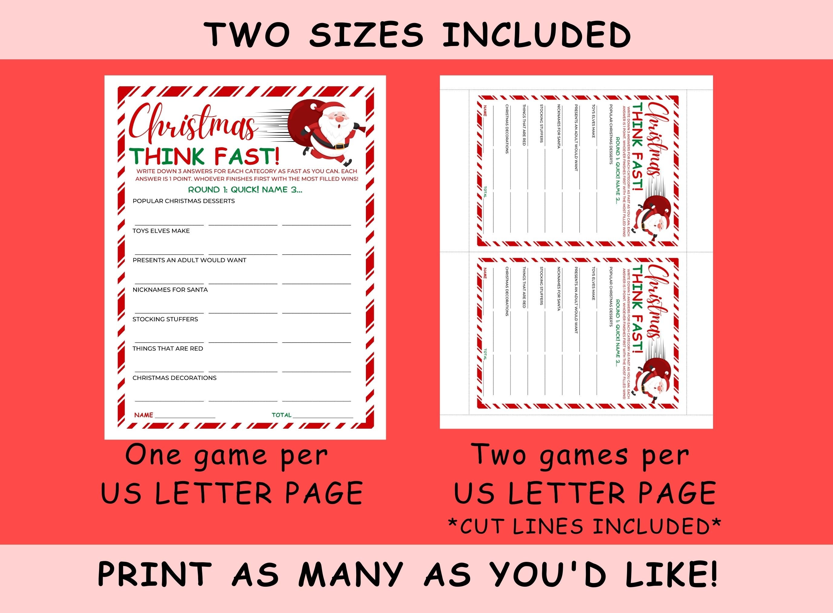 Think Fast Christmas Game, Christmas Trivia, Matching Game, Friendsmas ...