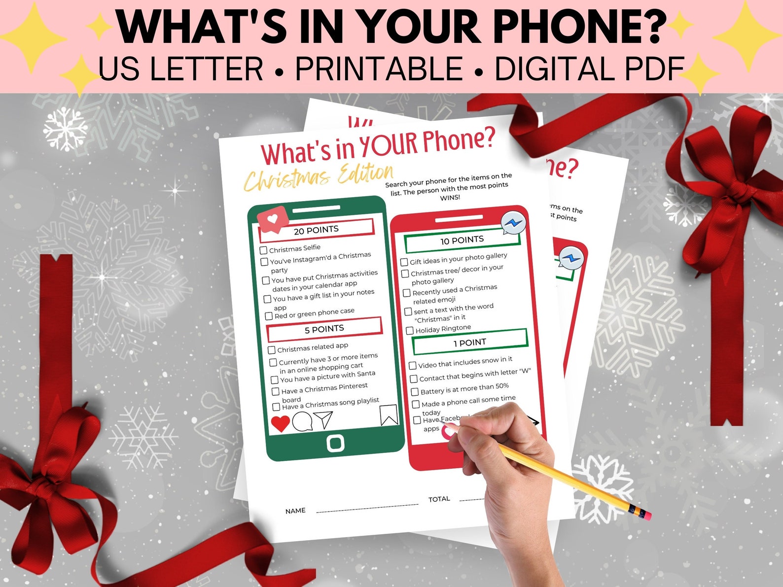 Christmas Whats in Your Phone Game, Printable Party Games, Christmas ...