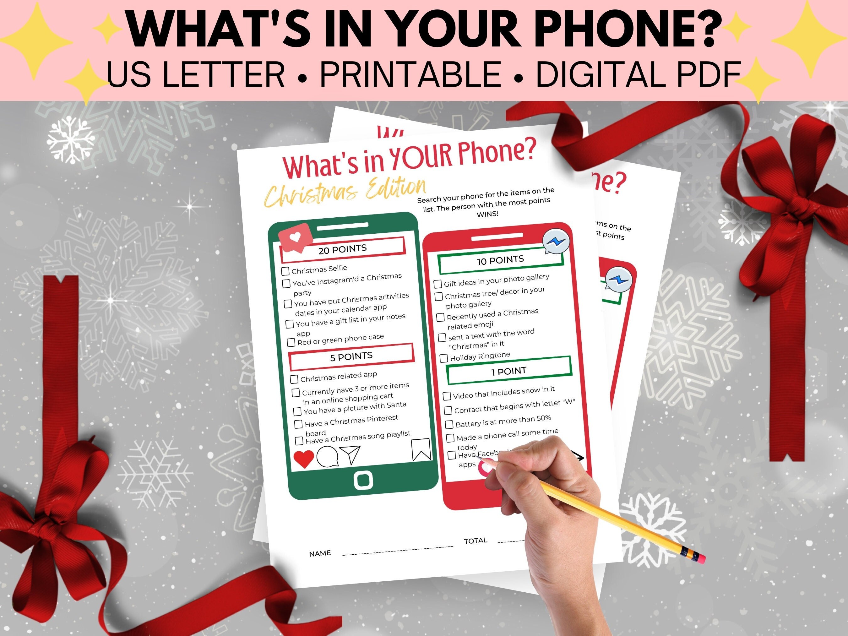 Christmas Whats in Your Phone Game, Printable Party Games, Christmas ...