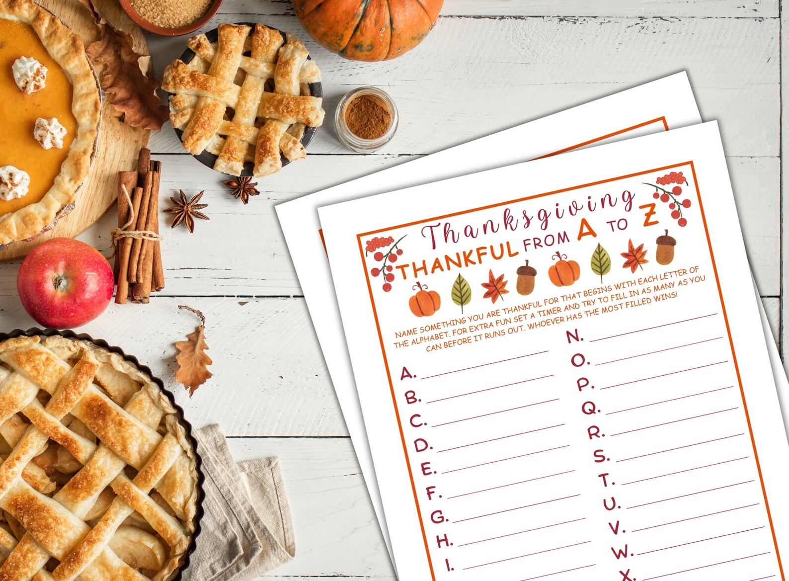 Thankful A to Z Thanksgiving Gratitude Game, I Am Thankful for ...