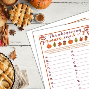 Thankful A to Z Thanksgiving Gratitude Game, I Am Thankful for ...