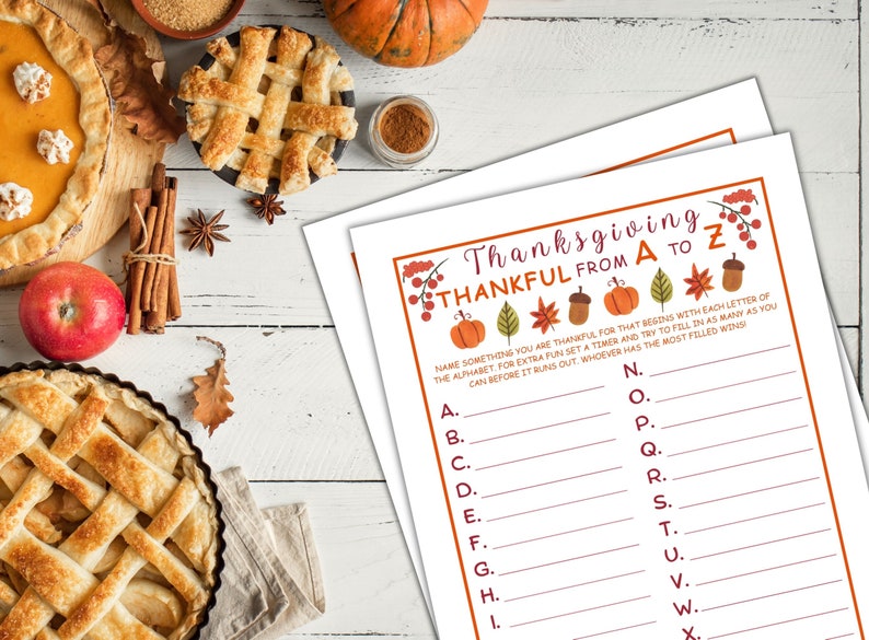 Thankful A to Z Thanksgiving Gratitude Game, I Am Thankful for ...