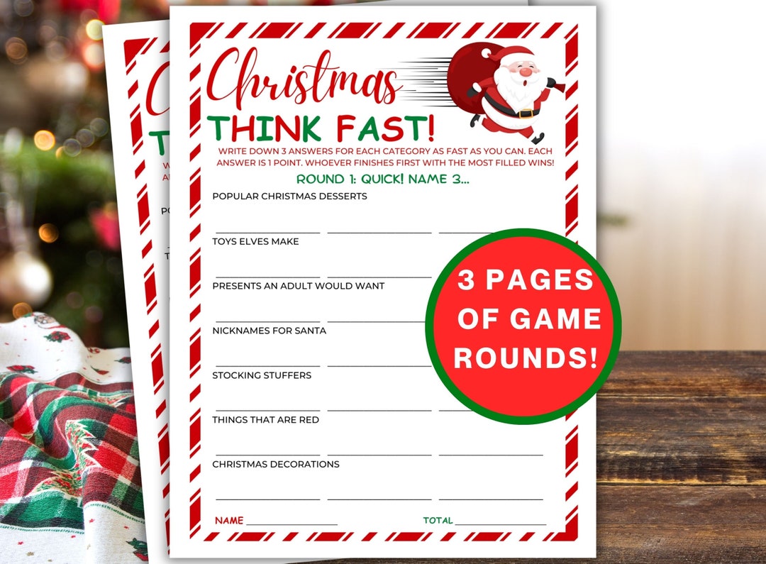 Think Fast Christmas Game, Christmas Trivia, Matching Game, Friendsmas ...