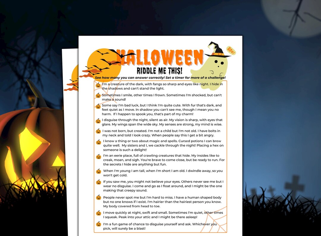 Halloween Riddle Me This Printable Game, Halloween Trivia Game, Fun ...
