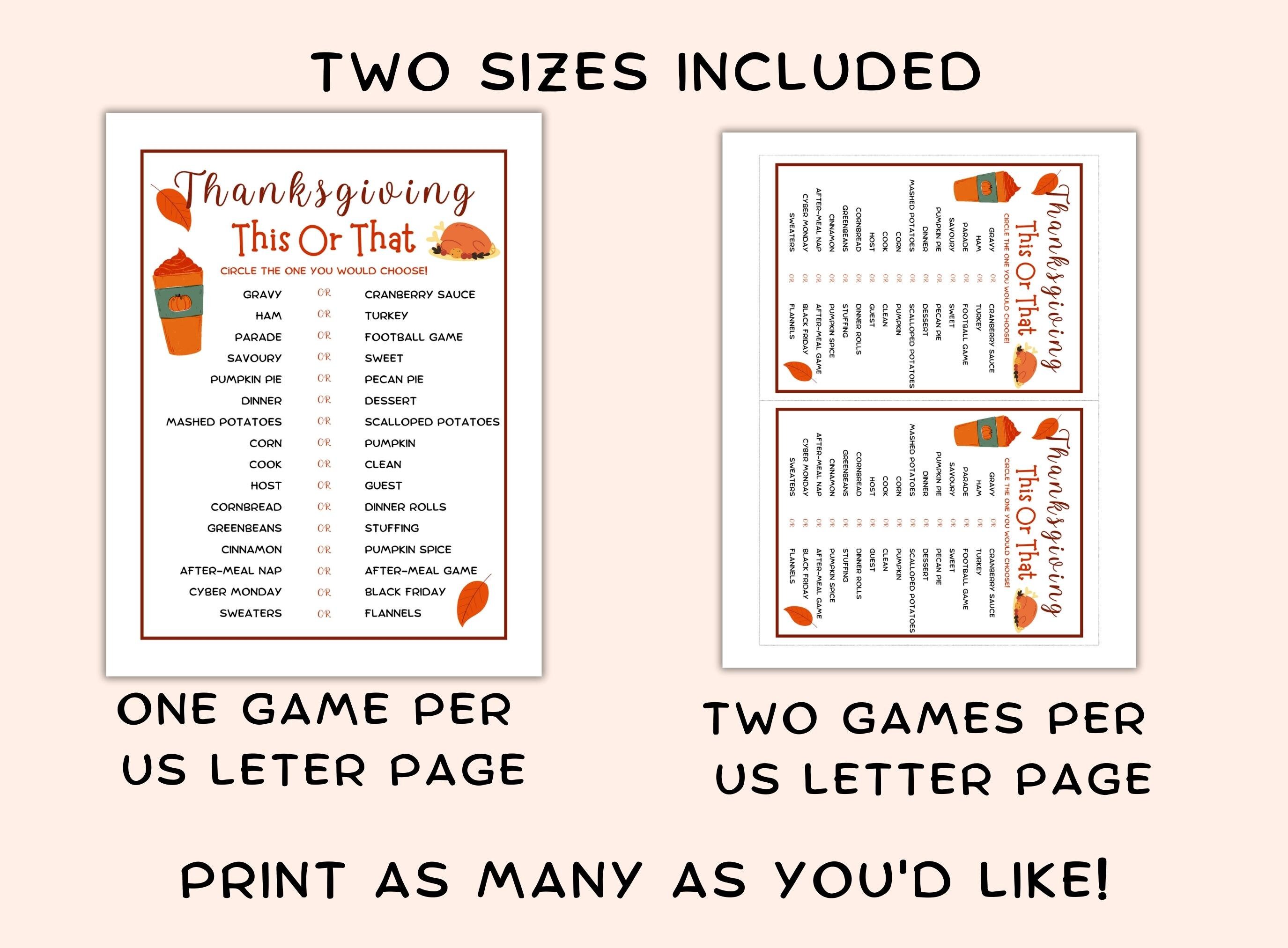 Thanksgiving This or That, Would You Rather Game, Friendsgiving Games ...