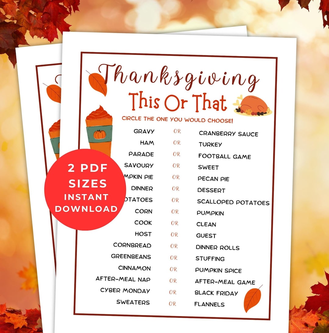 Thanksgiving This or That, Would You Rather Game, Friendsgiving Games ...