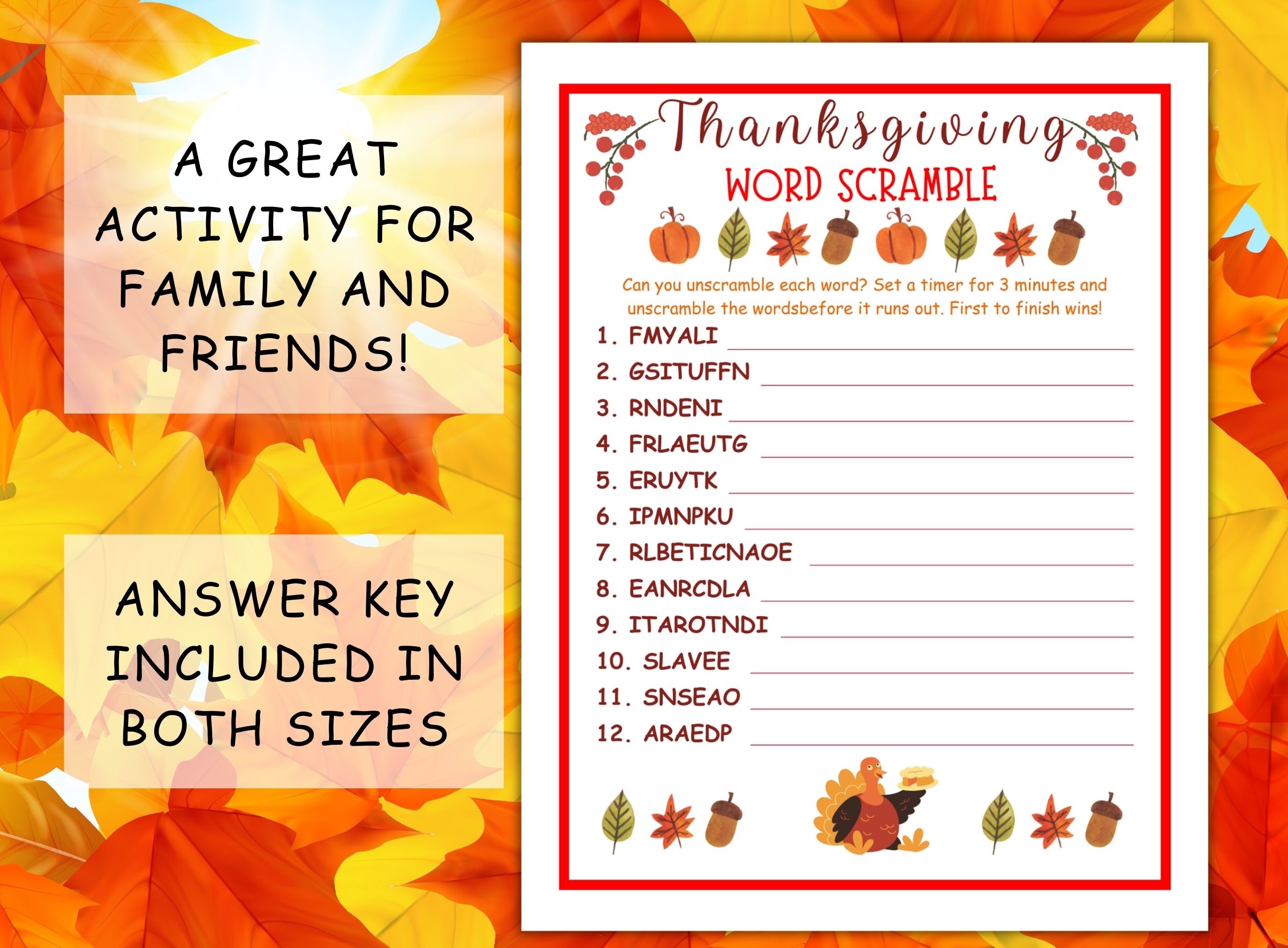 Thanksgiving Word Scramble, Thanksgiving Games Printable, Friendsgiving ...