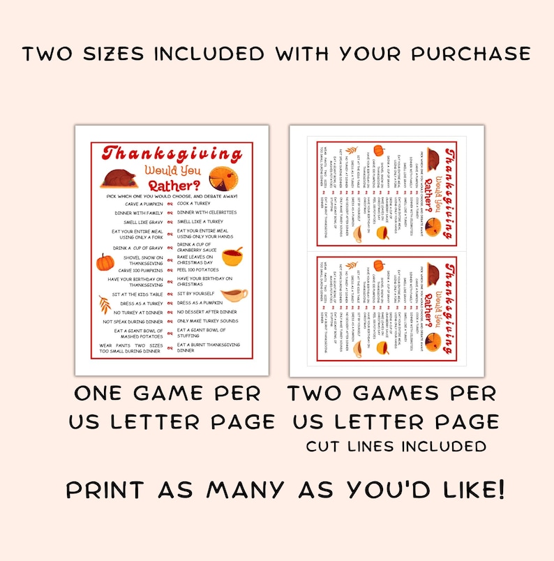 Thanksgiving Would You Rather Game, Thanksgiving Games Printable ...