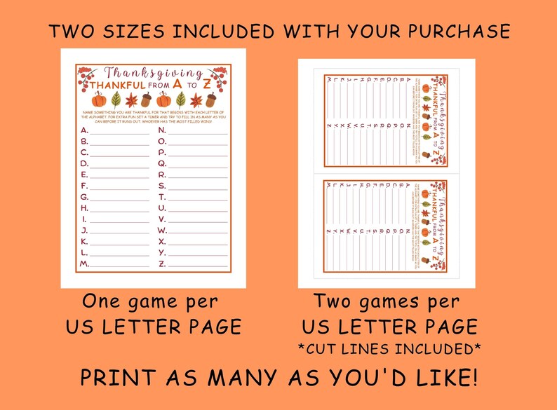 Thankful A to Z Thanksgiving Gratitude Game, I Am Thankful for ...