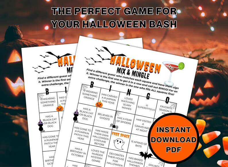 Halloween Mix and Mingle Bingo Printable, Find the Guest Game, Get to ...