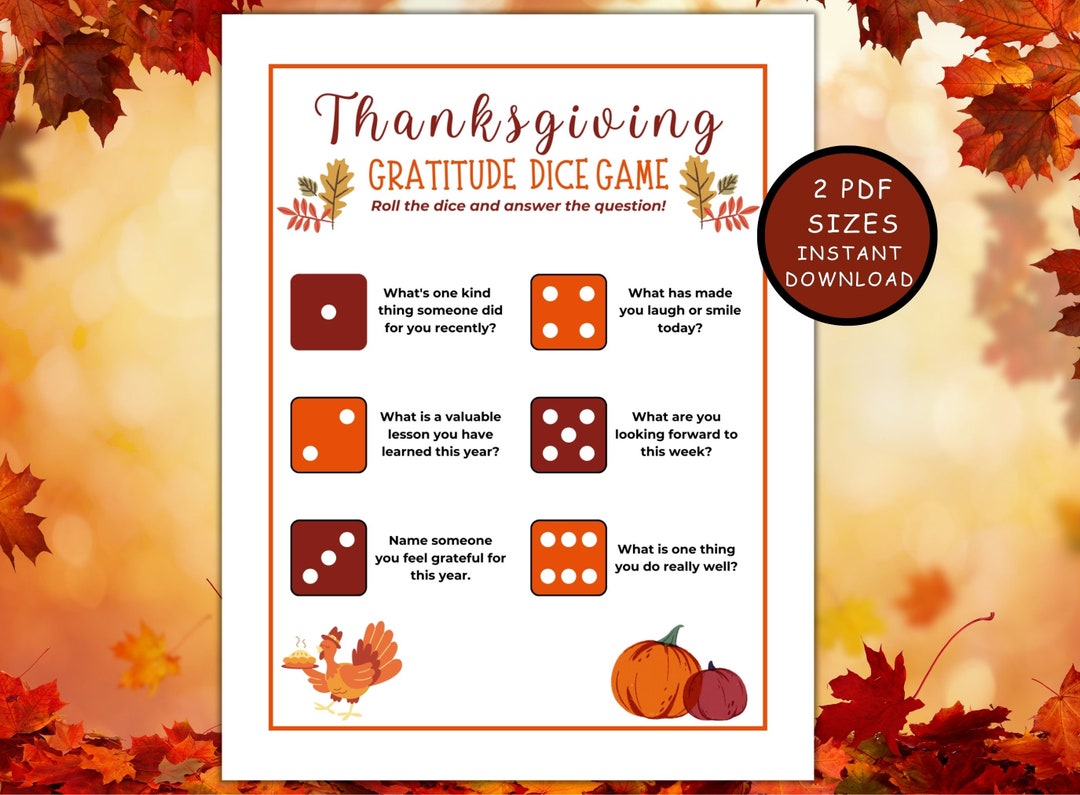 Thanksgiving Gratitude Dice Game, Thanksgiving Games Printable ...