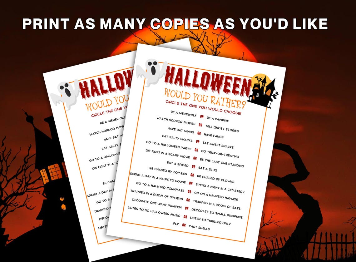 Halloween Would You Rather Printable Game, Fun This or That Activity ...