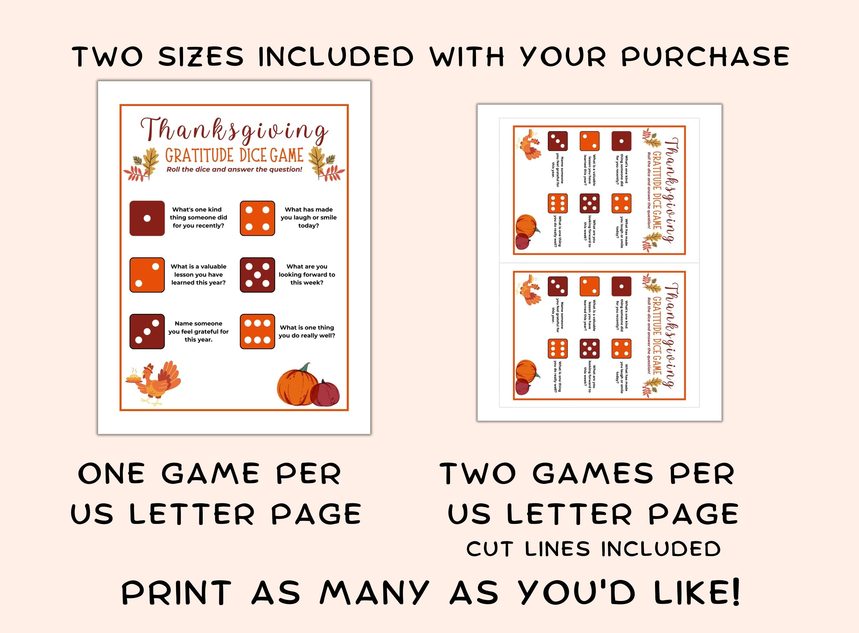 Thanksgiving Gratitude Dice Game, Thanksgiving Games Printable ...
